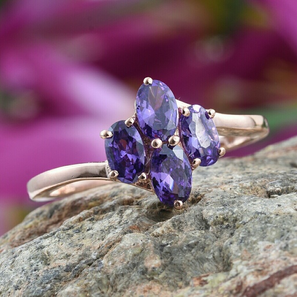 Jewelry | Amethyst Cz 14k Rg Over St Silver 4 Stone Ring | Poshmark